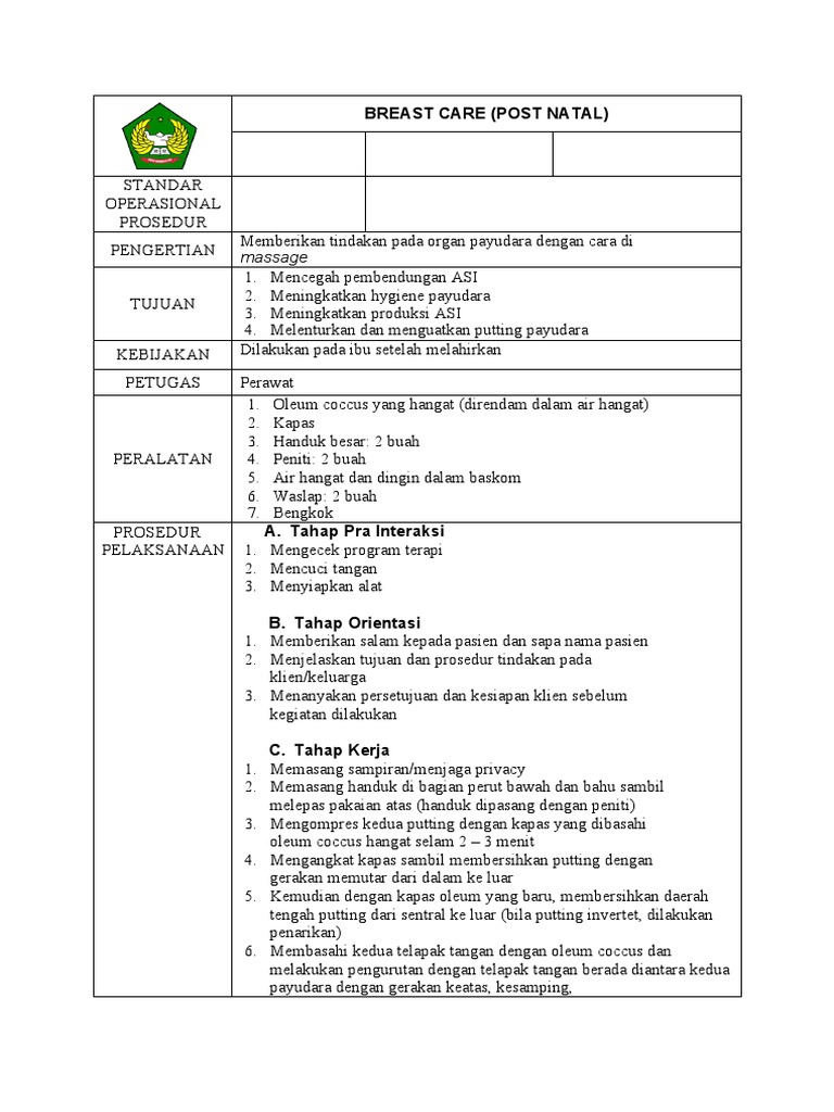 Sop Breast Care | PDF