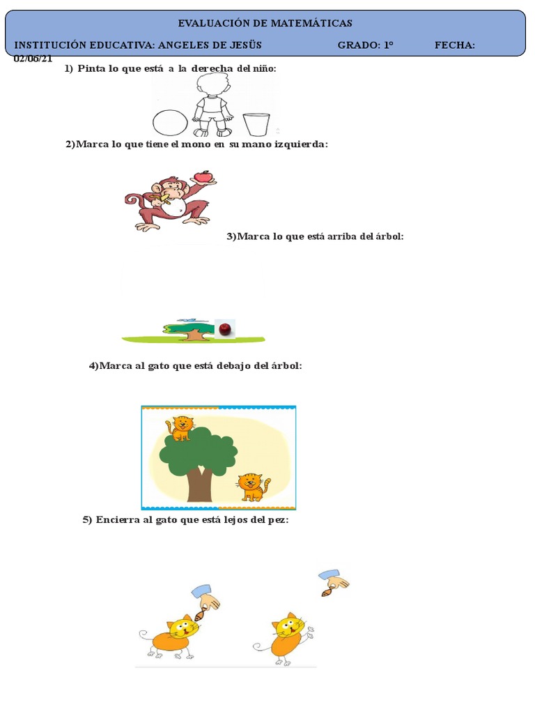 Evaluación 1 Grado de Primaria | PDF