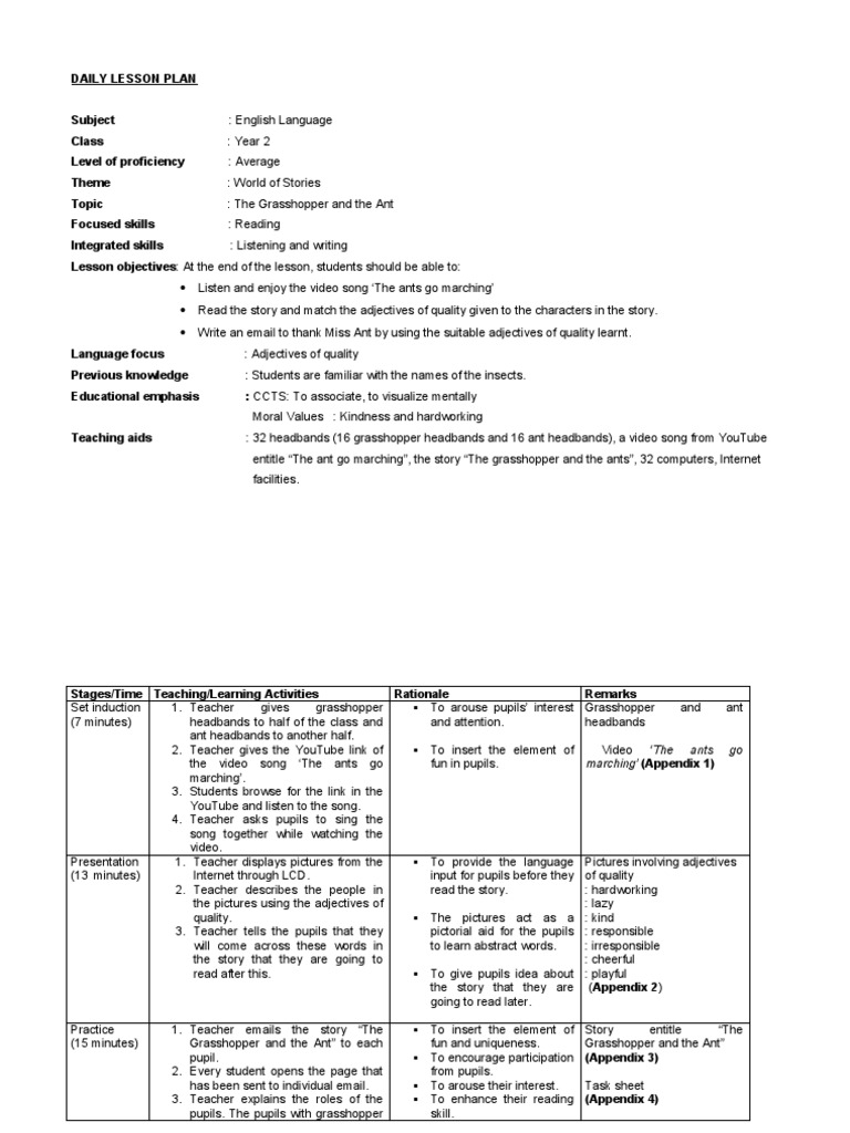 The Grasshopper and The Ant-Rimala | PDF | Teachers | Communication