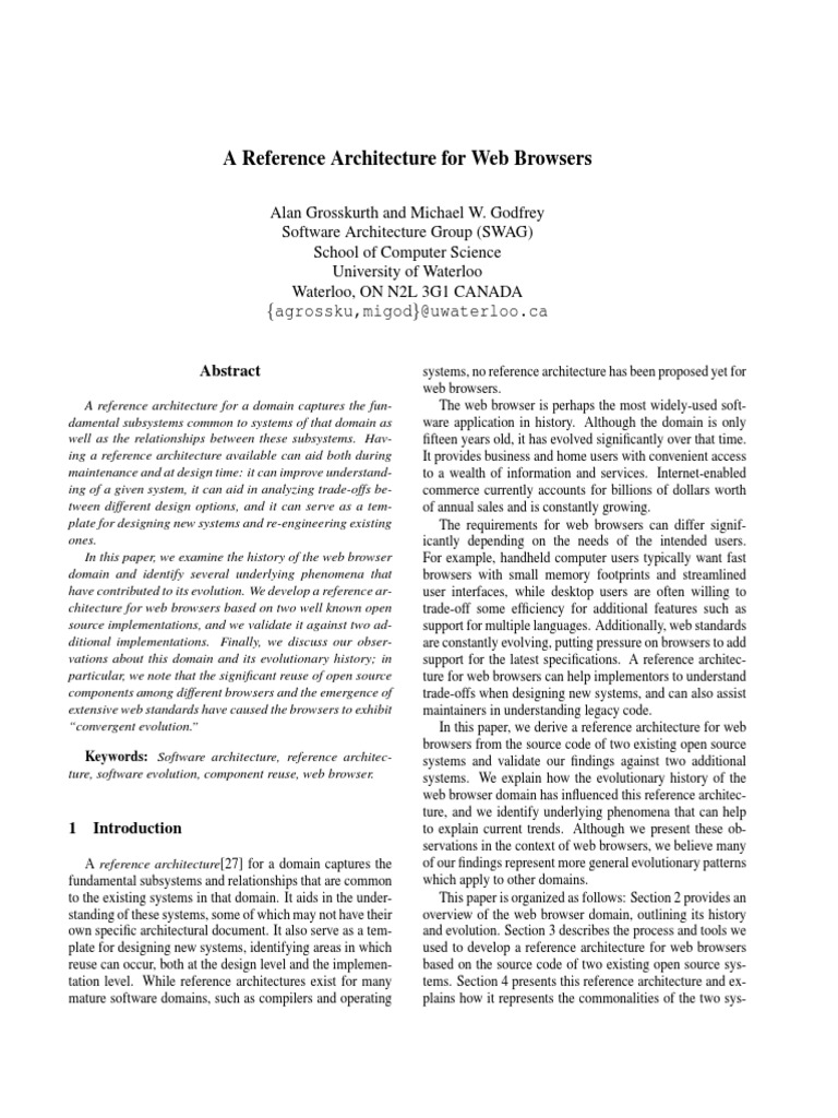 A Reference Architecture For Web Browsers | PDF | World Wide Web | Internet & Web