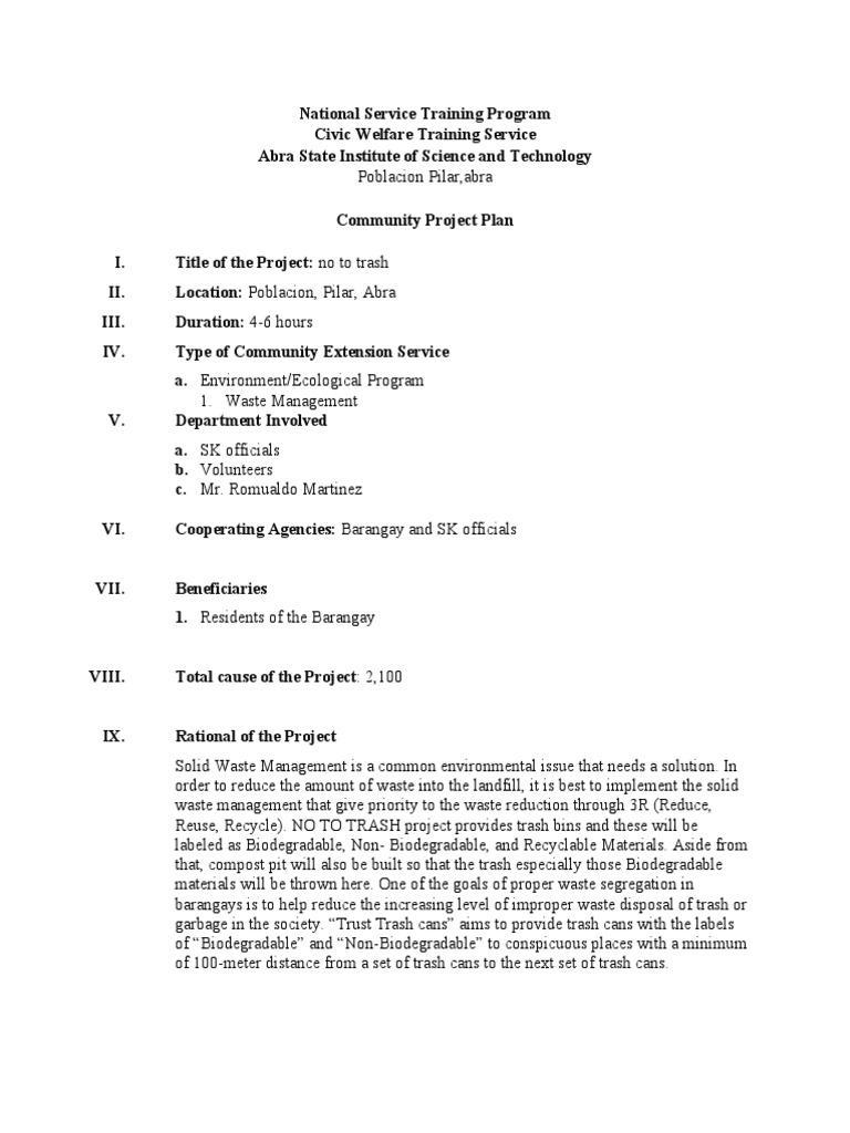 Project Proposal | PDF | Waste Management | Municipal Solid Waste