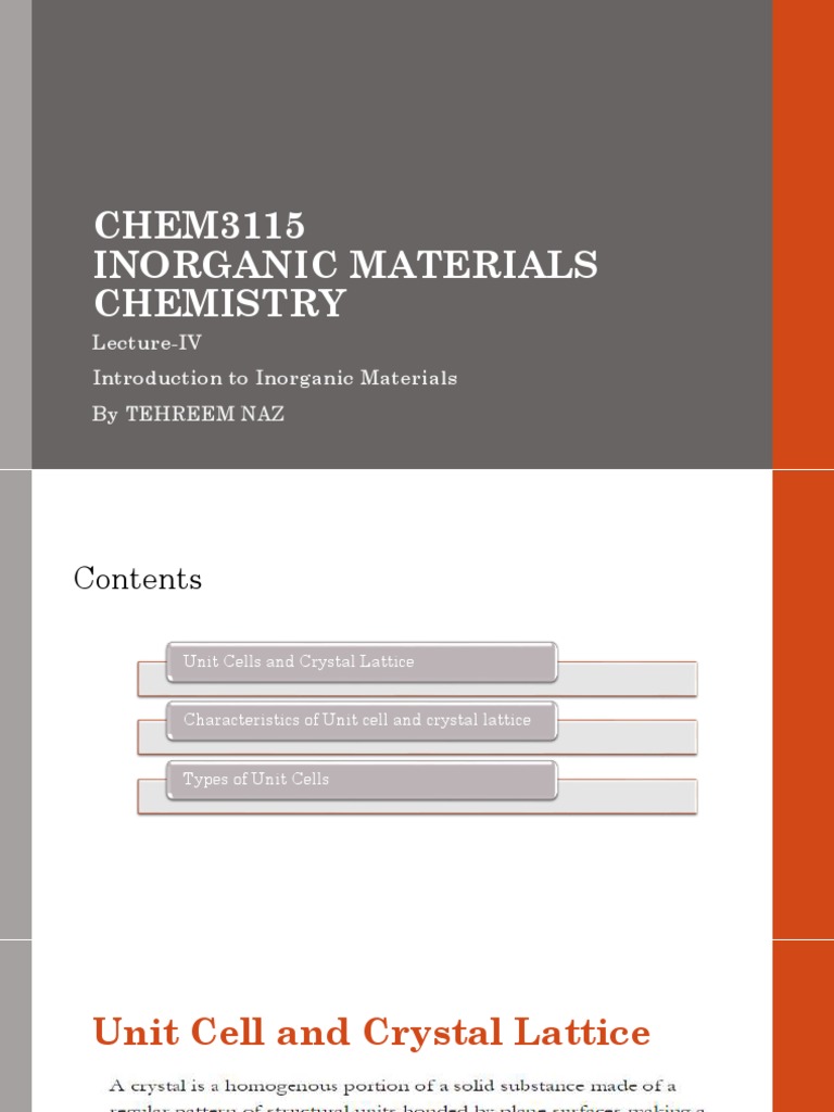 Inorganic Chemistry: Unit Cells Explained | PDF | Crystal Structure ...