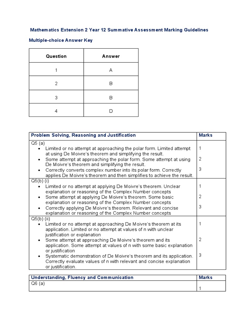 Answer: Mathematics Extension 2 Year 12 Summative Assessment Marking ...