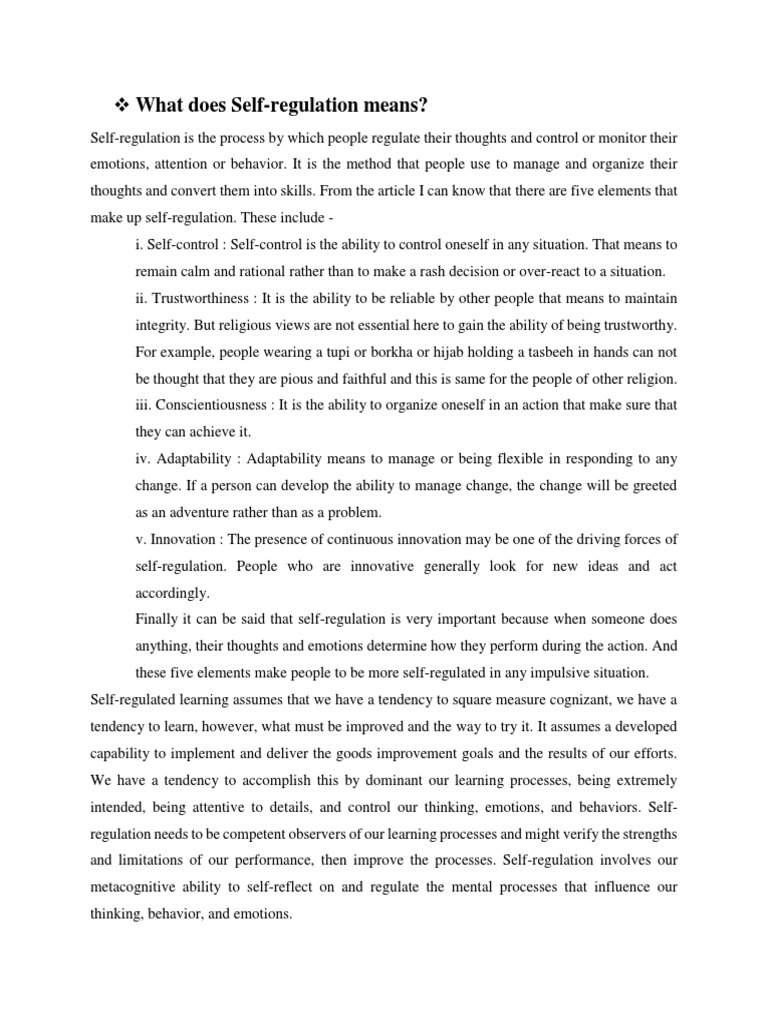 What Does Self-Regulation Means? | PDF | Self Control | Self-Management