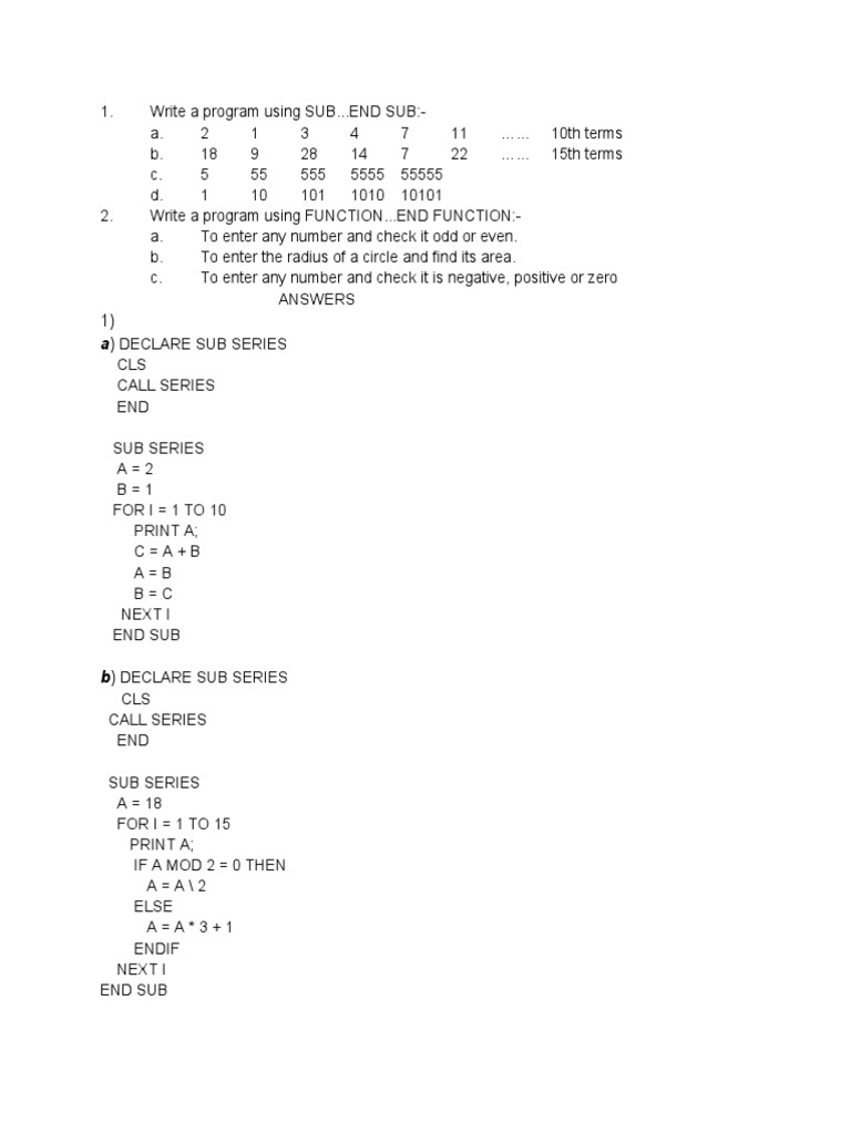 QBASIC Programs | PDF | Teaching Methods & Materials