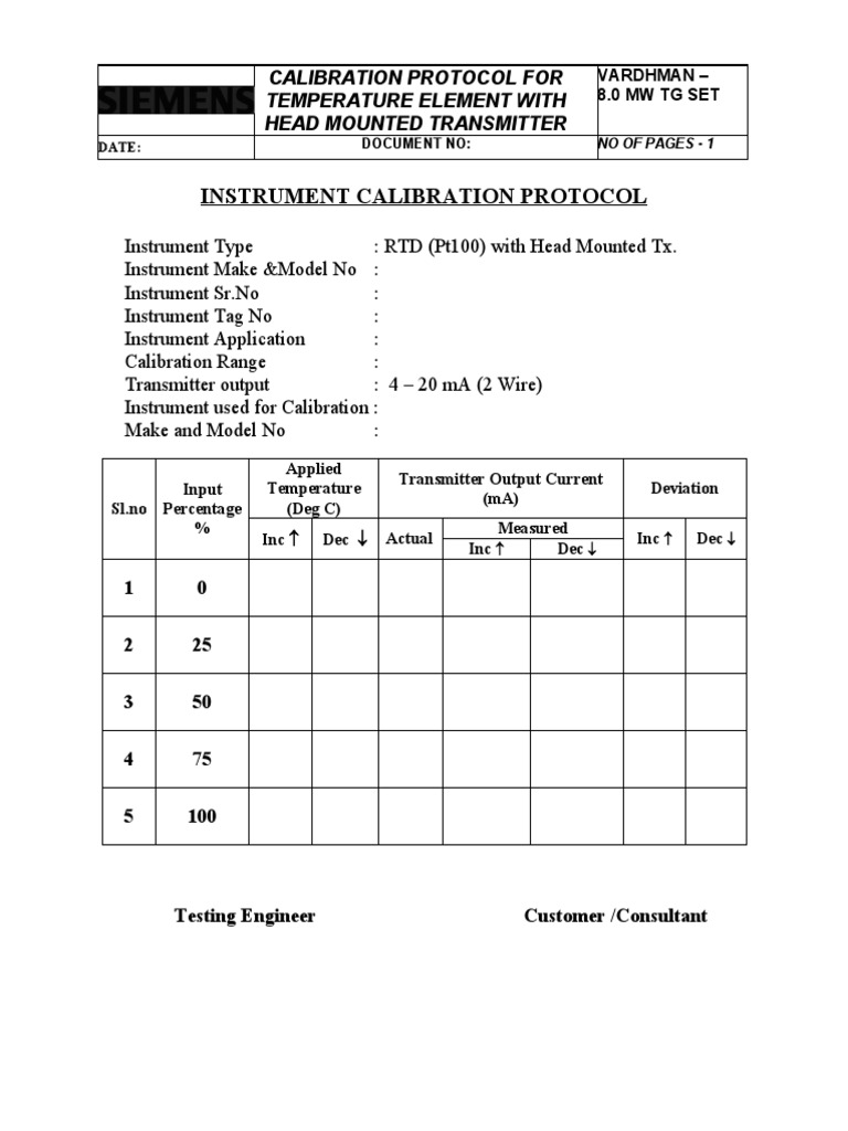 Instrument Calibration Protocol: Calibration Protocol For Temperature ...