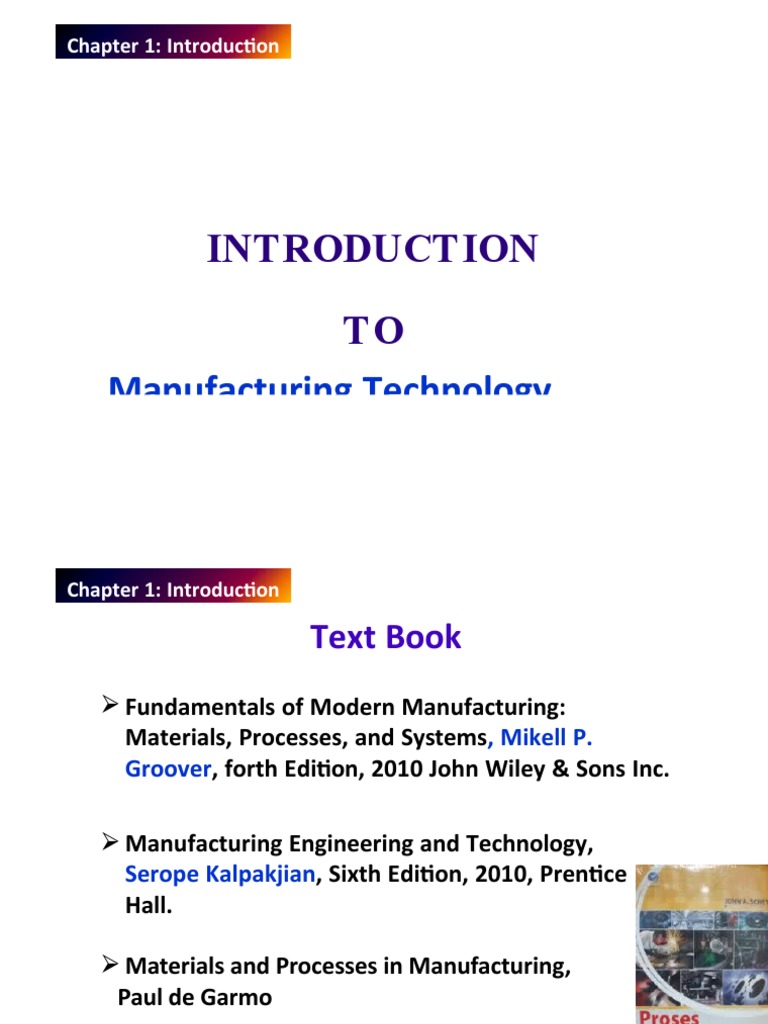 Manufacturing Technology: Chapter 1: Introduction | PDF | Casting ...