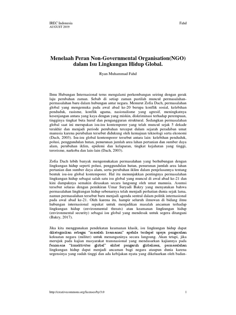 Menelaah Peran Non Governmental OrganisationNGO Dalam Isu Lingkungan ...