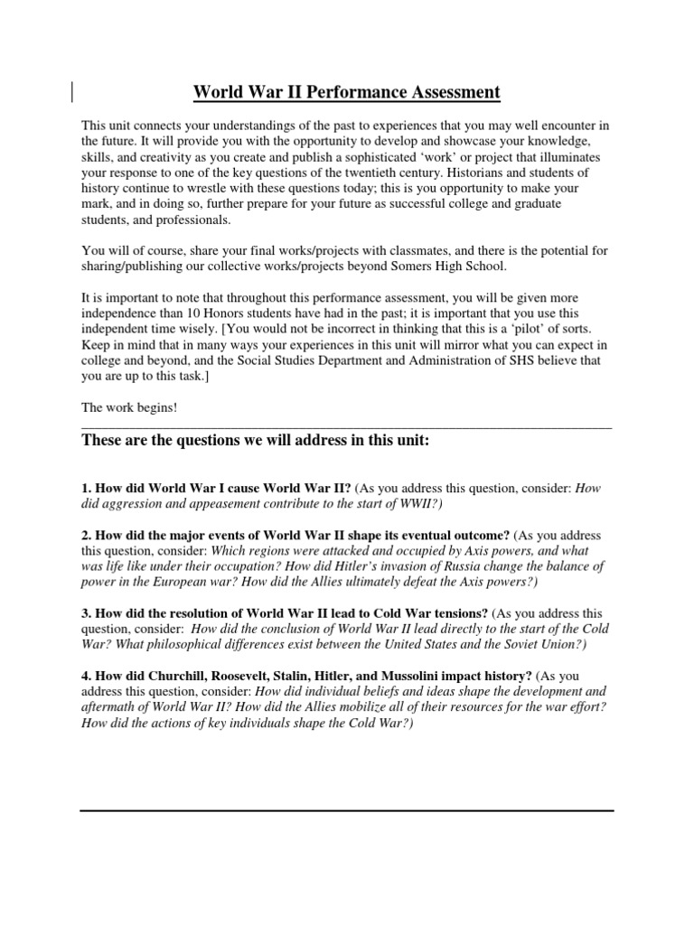 World War II Performance Assessment: These Are The Questions We Will ...