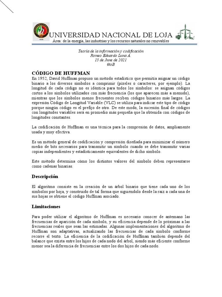 Codificacion Huffman | PDF | Informática teórica | Algoritmos y ...