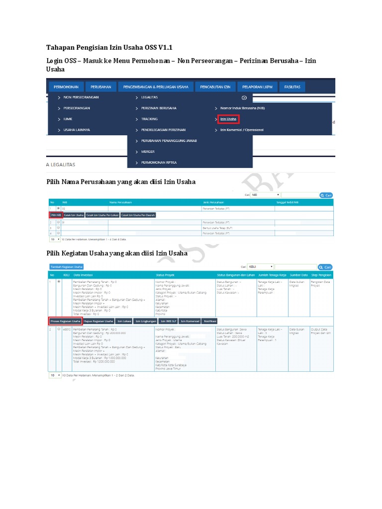 Tata Cara Pengisian Izin Usaha OSS V1.1 | PDF