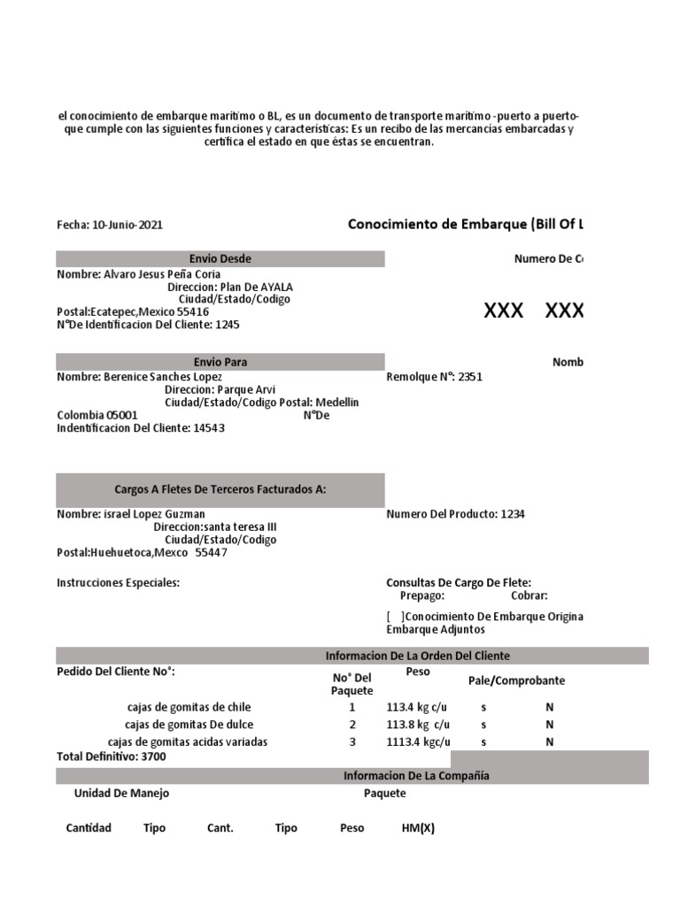 Conocimiento de Embarque Maritimo | PDF | Guía de carga | Documentos empresariales