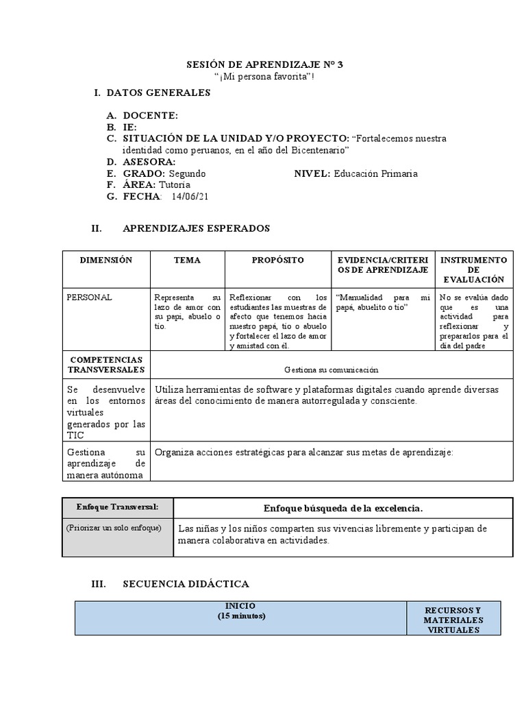 Mi Persona Favorita en Educación Primaria | PDF | Aprendizaje | La ...