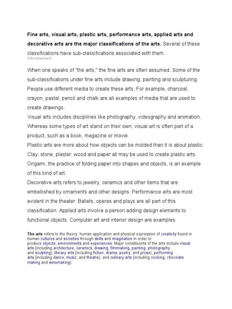 3 Classification of Arts | PDF | The Arts | Ceramic Art