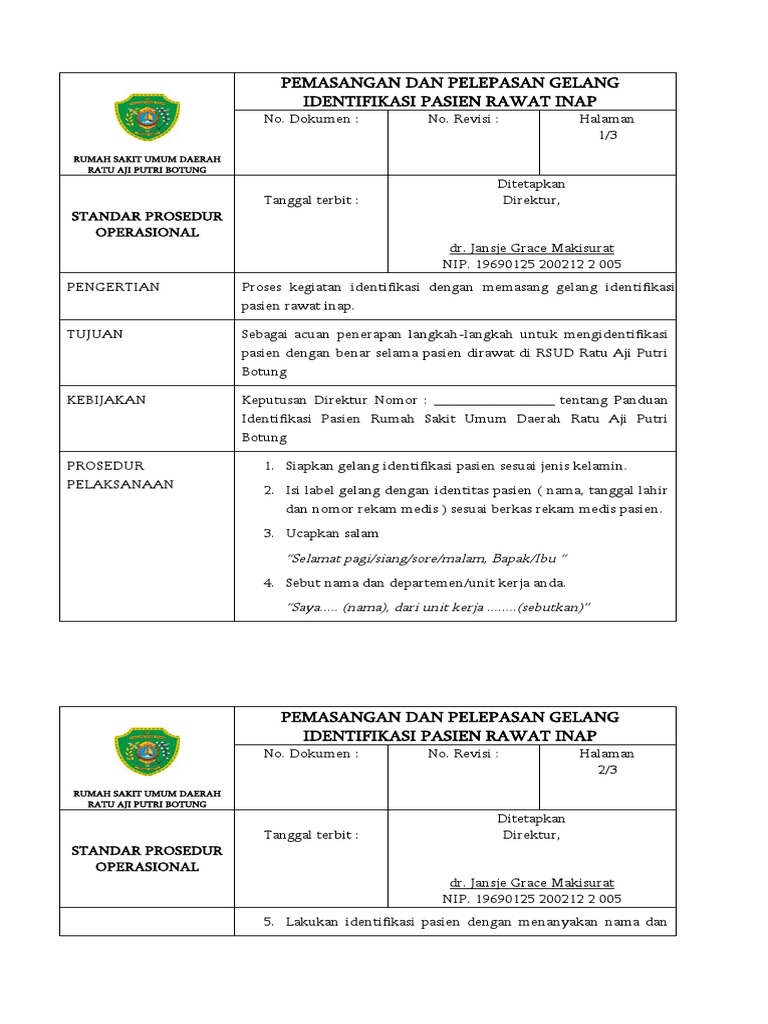 Spidentifikasi Pasien Ranap | PDF