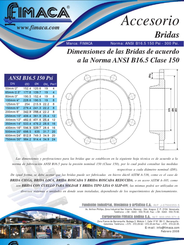 Dimensiones de Las Bridas de Acuerdo ANSI B16.5 CLASE 150 | PDF | Materiales de construcción ...