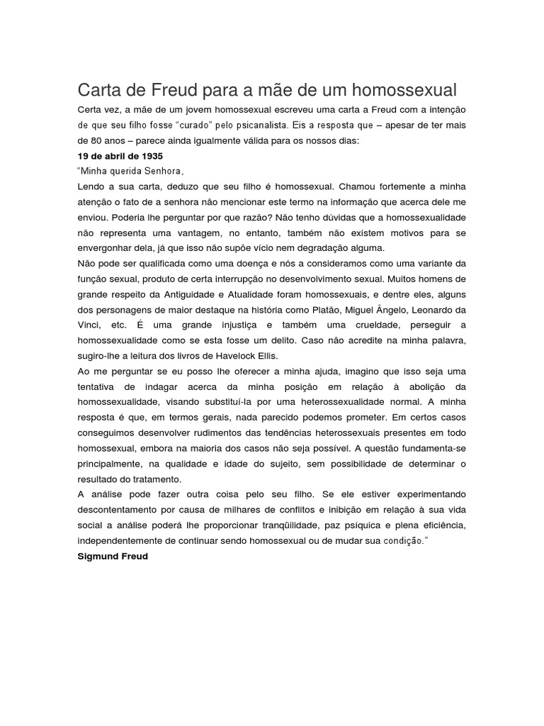 Carta de Freud para A Mãe de Um Homossexual | PDF | Ciências Sociais | Bem-estar