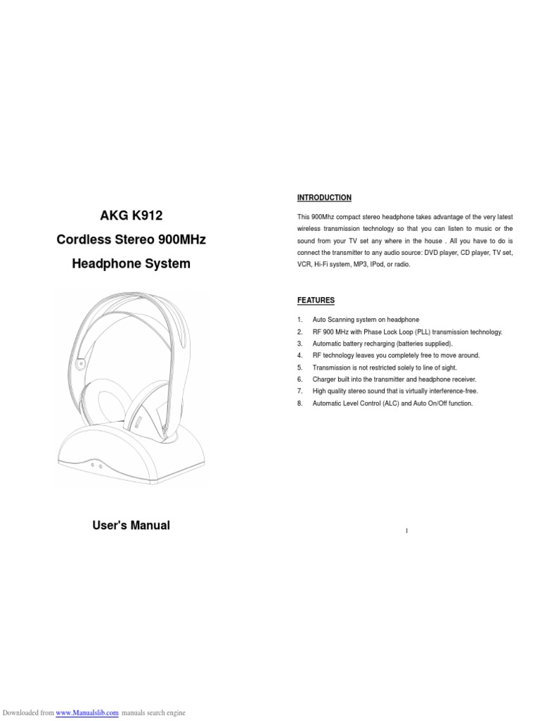Akg K912 Cordless Stereo 900Mhz Headphone System: User'S Manual | PDF | Headphones ...