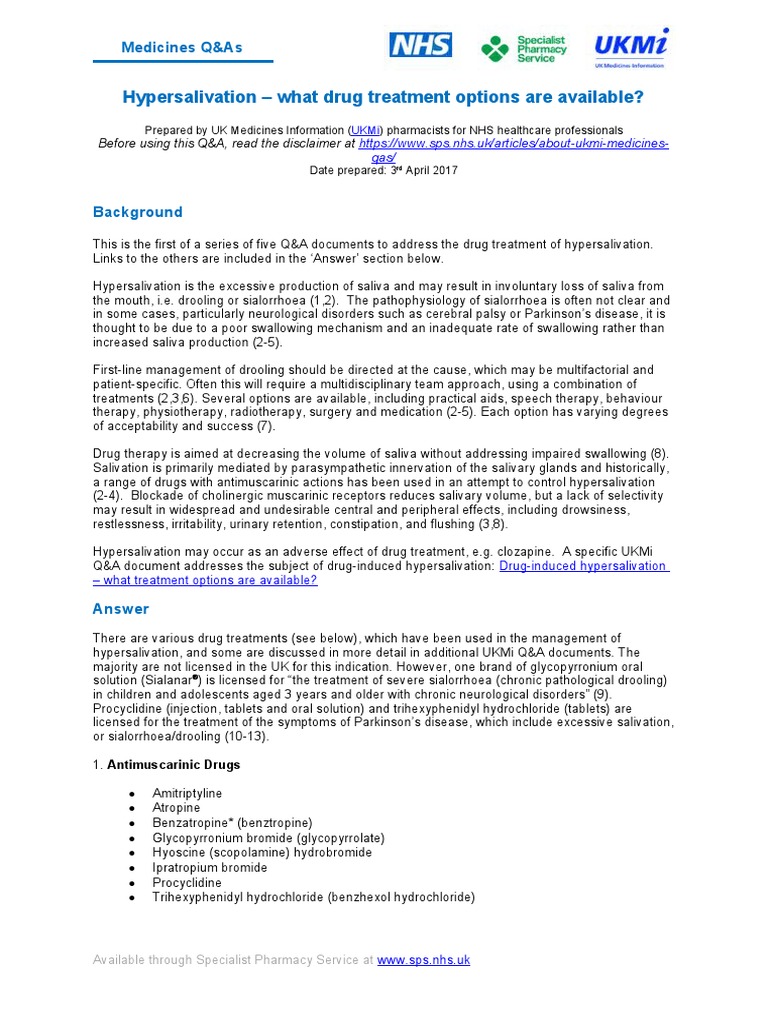 Hypersalivation - What Drug Treatment Options Are Available? | PDF ...