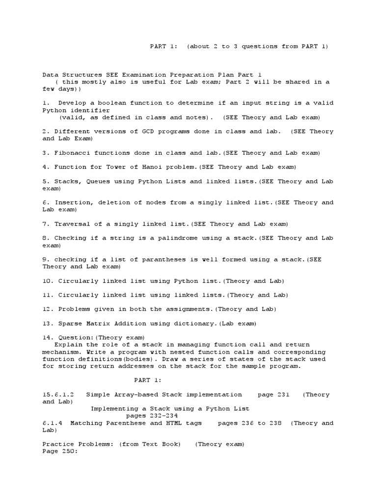 Updated Theory and Lab Exam Preparation Plan For DSA | PDF | String (Computer Science) | Subroutine