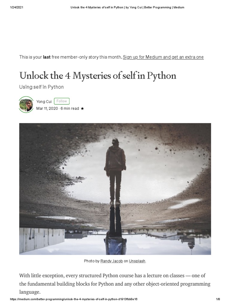 Unlock The 4 Mysteries of Self in Python - by Yong Cui - Better Programming - Medium | PDF ...