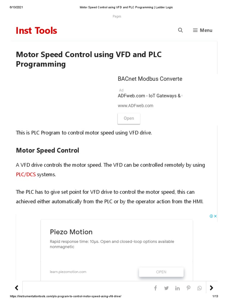 Motor Speed Control Using VFD and PLC Programming - Ladder Logic | PDF | Programmable Logic ...