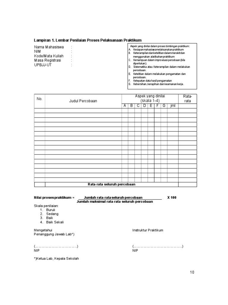 Lembar Penilaian Praktikum Fkip | PDF