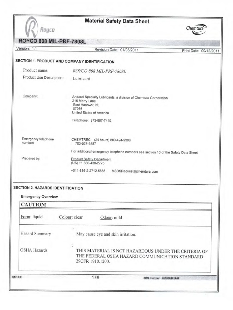 MSDS - Mil PRF 7808 | PDF