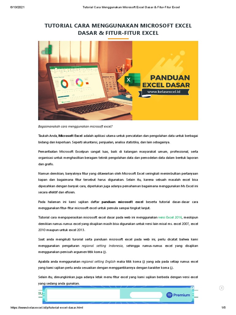 Tutorial Cara Menggunakan Microsoft Excel Dasar & Fitur-Fitur Excel | PDF