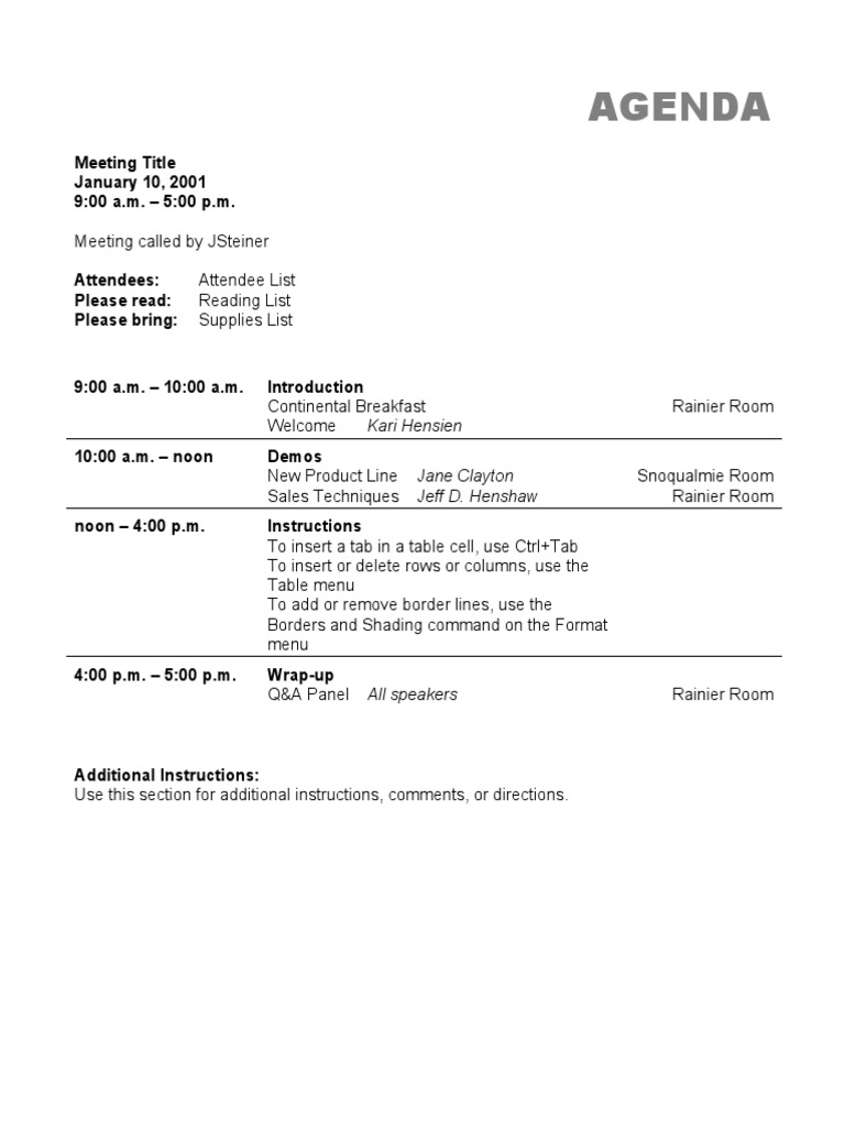 January 2001 Meeting Agenda | PDF