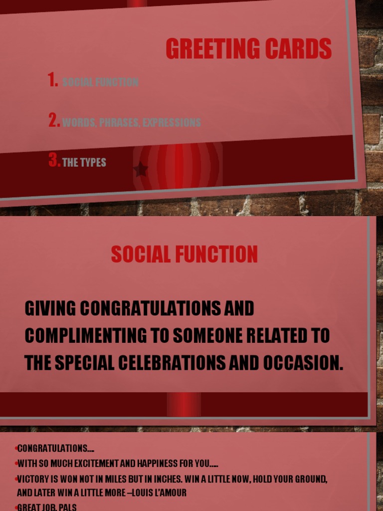 Greeting Cards: Social Function Words, Phrases, Expressions The Types | PDF