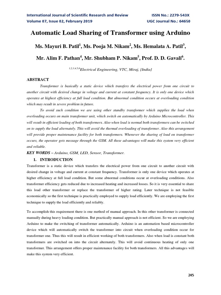 Automatic Load Sharing of Transformer Using Arduino | PDF | Transformer ...