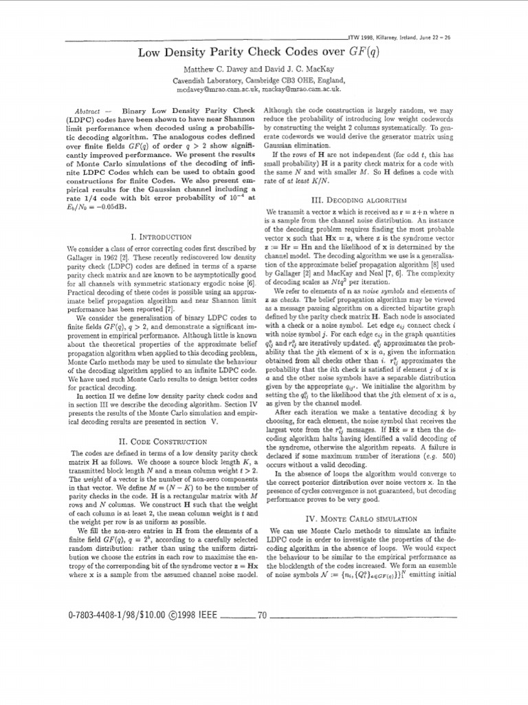 Decoding of Low Density Parity Check Codes over Finite Fields Using ...