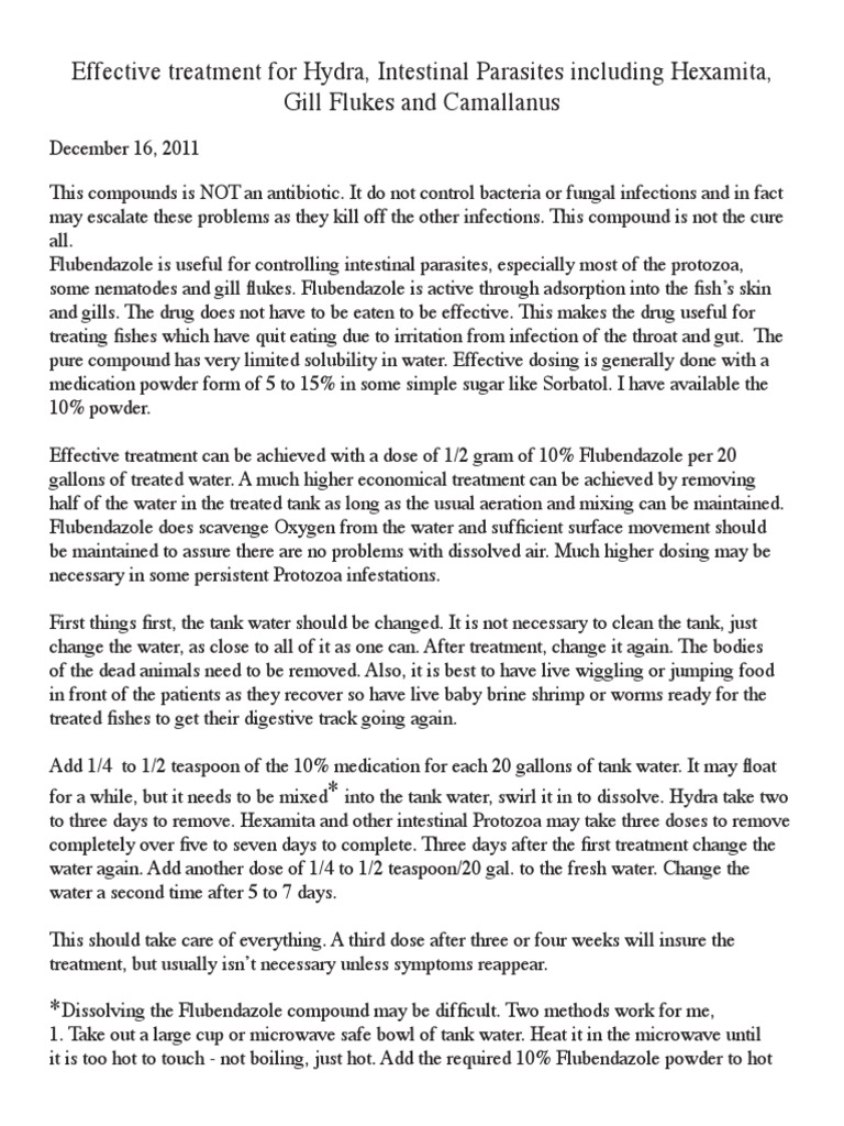 Effective Treatment For Hydra, Intestinal Parasites Including Hexamita ...