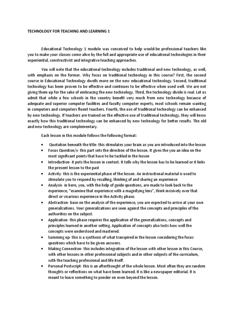 Technology For Teaching and Learning 1 | PDF | Educational Technology ...