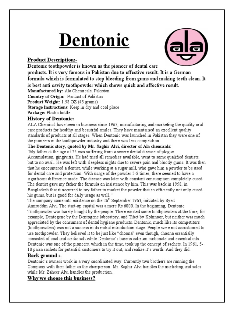 Dentonic: Product Description | PDF | Oral Hygiene | Dentist