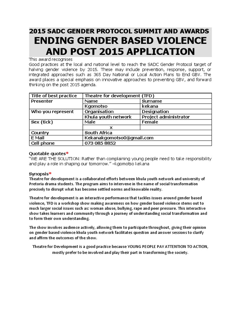 Ending Gender Based Violence and Post 2015 Application | PDF | Violence ...