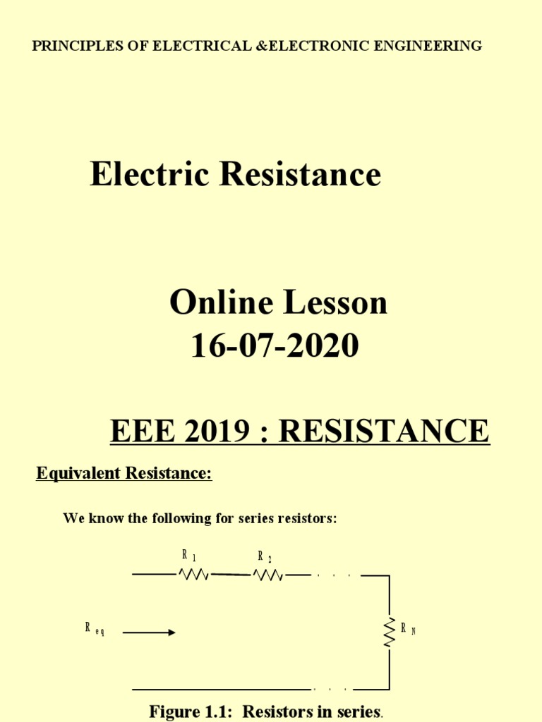 Electric Resistance Lesson-The Continuation | PDF | Series And Parallel ...