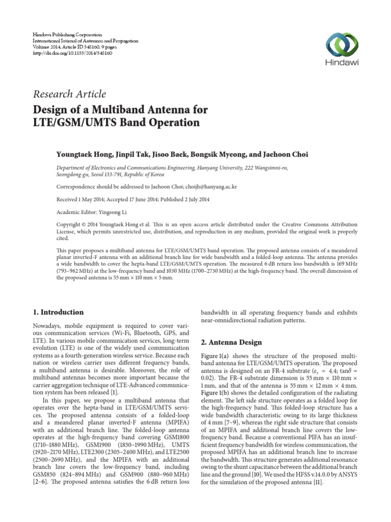 Research Article: Design of A Multiband Antenna For LTE/GSM/UMTS Band ...