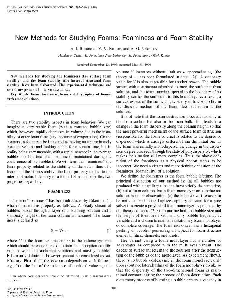 New Methods For Studying Foams: Foaminess and Foam Stability | PDF ...
