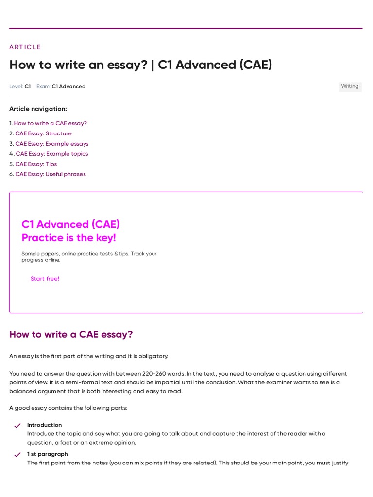 How To Write An Essay? - C1 Advanced (CAE) | PDF | Essays | Sports