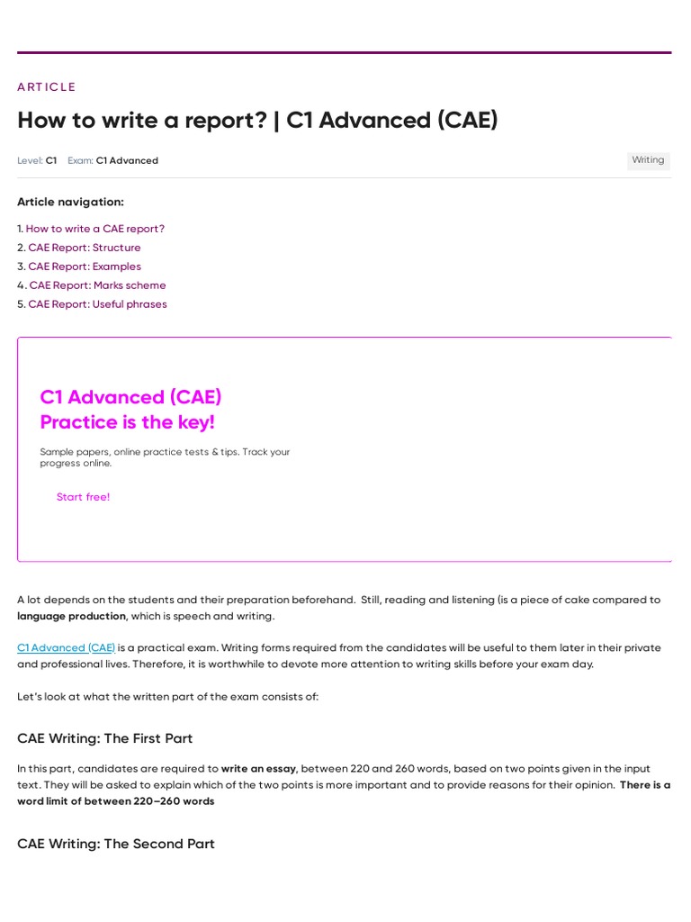 How To Write A Report c1 Advanced Cae | PDF | Test (Assessment) | Cognition