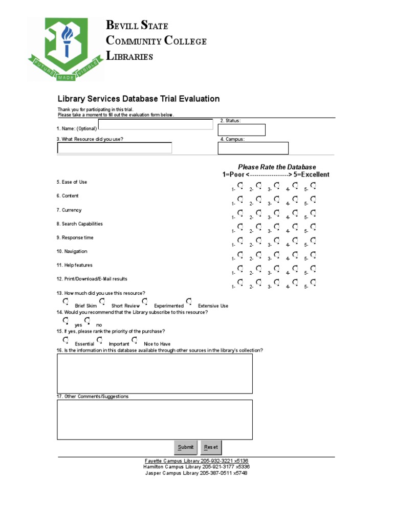 Library Database Trial Evaluation Form | PDF | Libraries | Information ...
