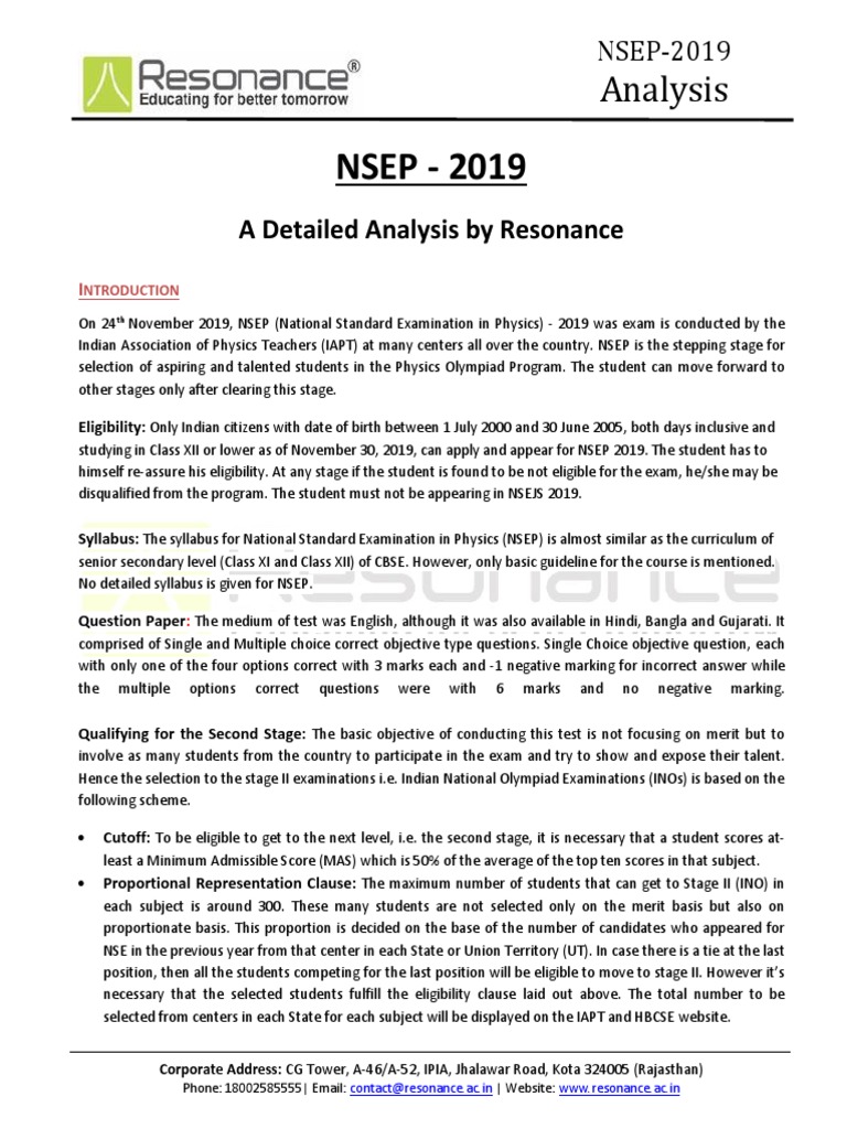 NSEP - 2019: Analysis | PDF