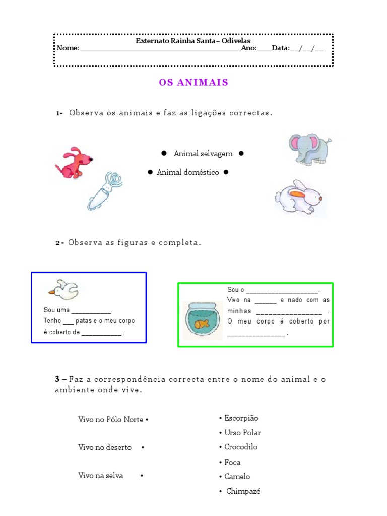 Ficha De Estudo Do Meio Animais Pdf Organismos Natureza
