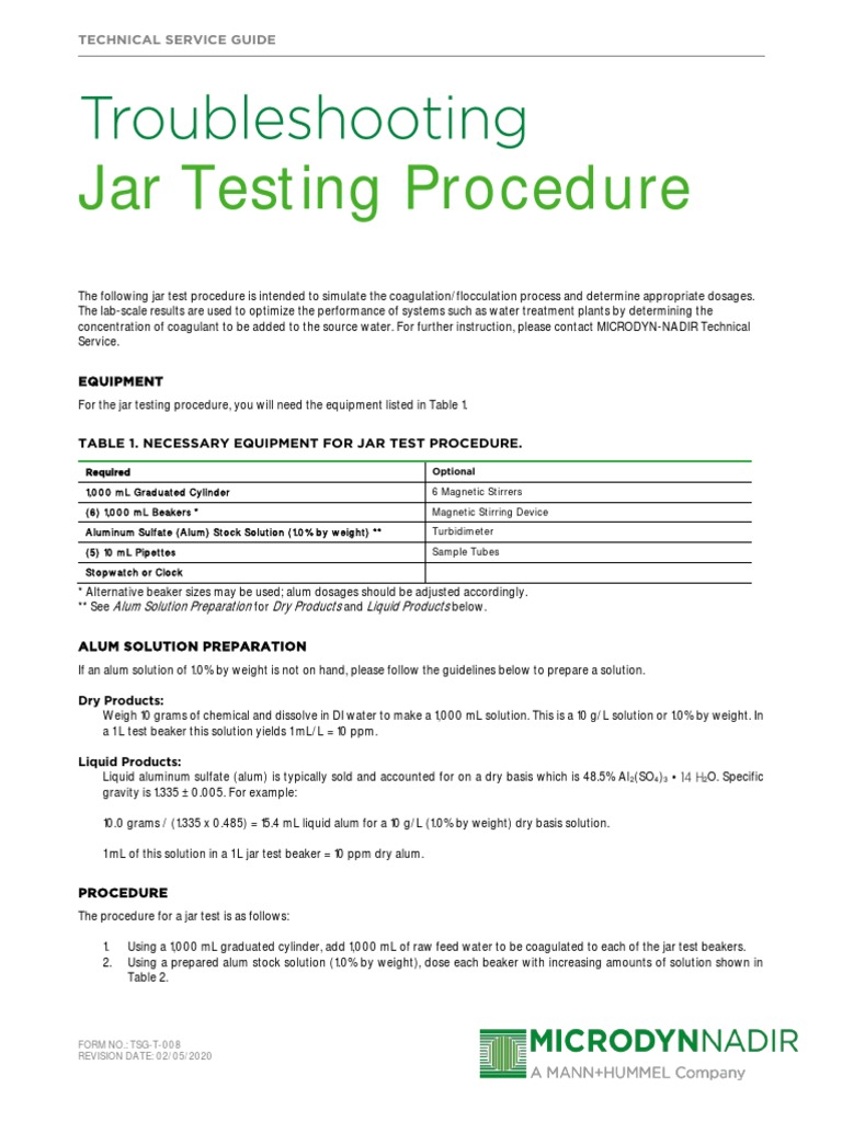 Jar Testing Procedure: Technical Service Guide | Download Free PDF ...