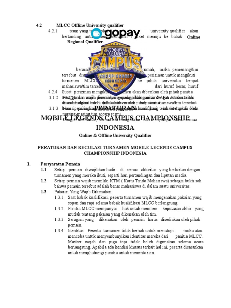 Peraturan Turnamen MLCC Offline 2019 | PDF