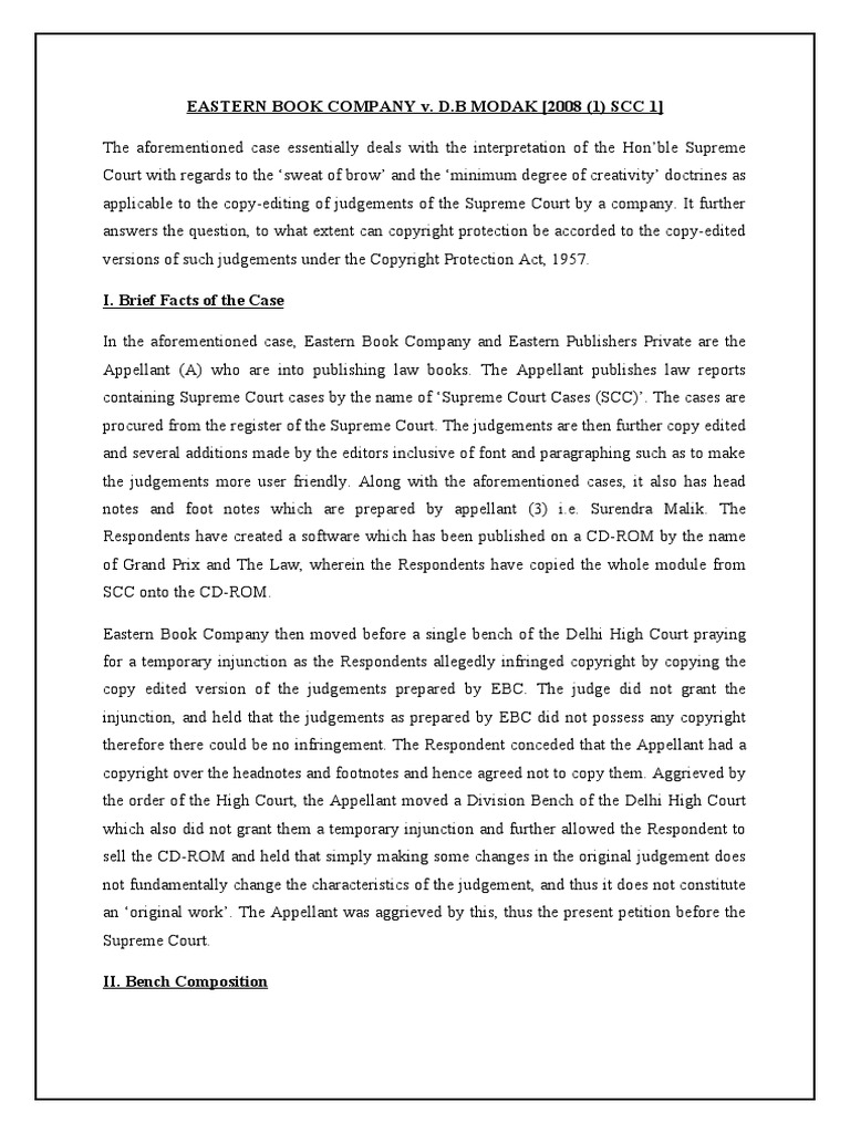 Eastern Book Company v. D.B Modak (2008 (1) SCC 1) | PDF