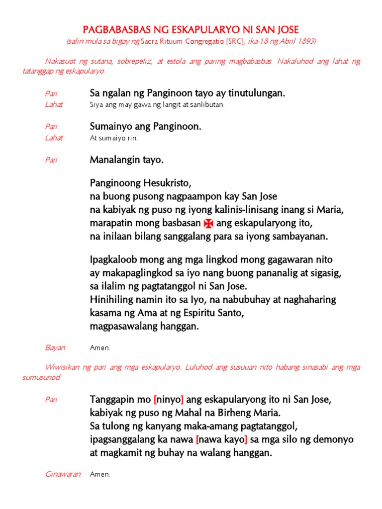 Blessing of Scapular of St. Joseph | PDF