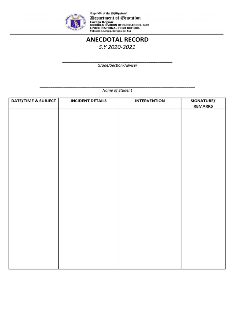 Anecdotal Record Format | PDF
